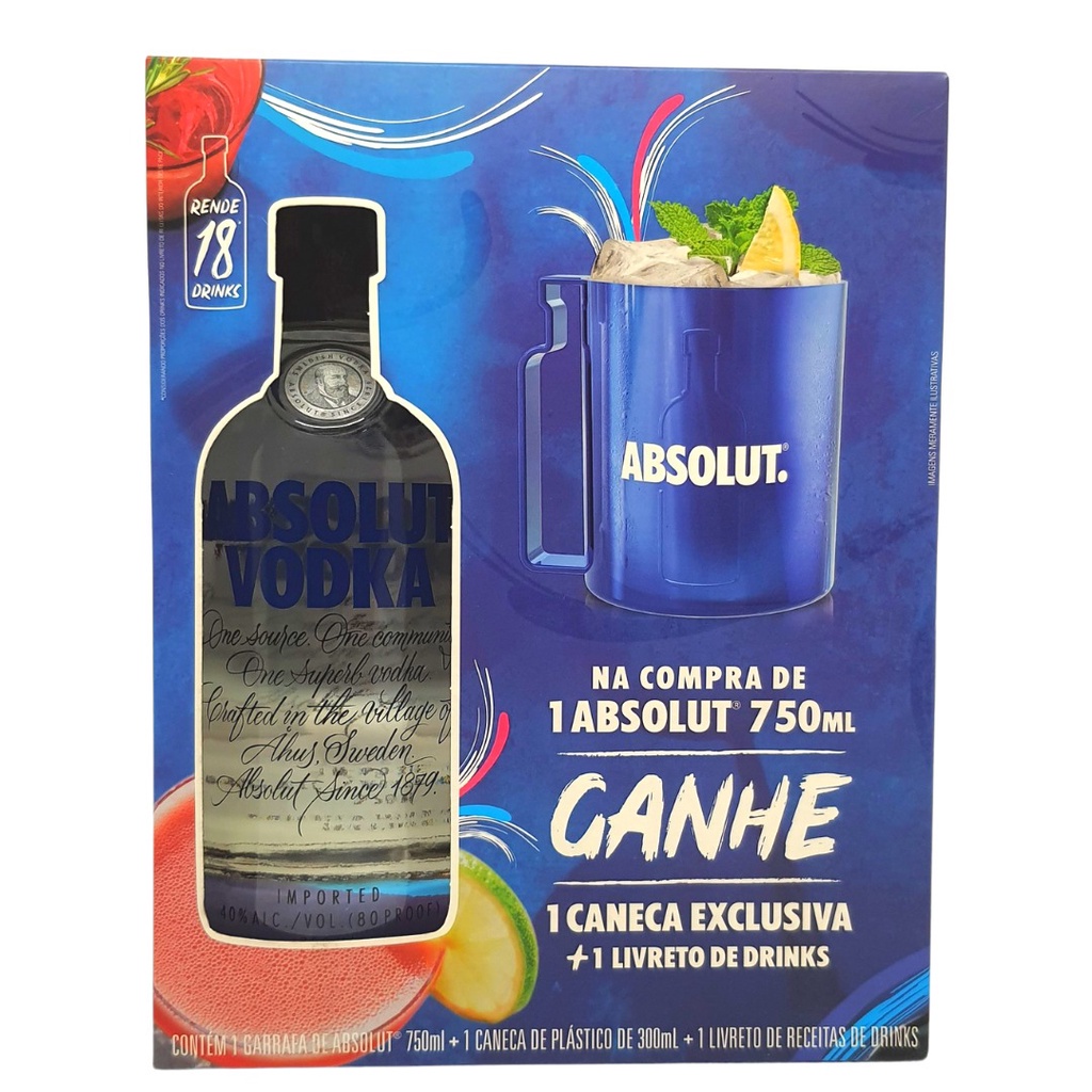 Kit Vodka Absolut 750ml + Caneca Exclusiva + Livreto Drinks - Escorrega ...