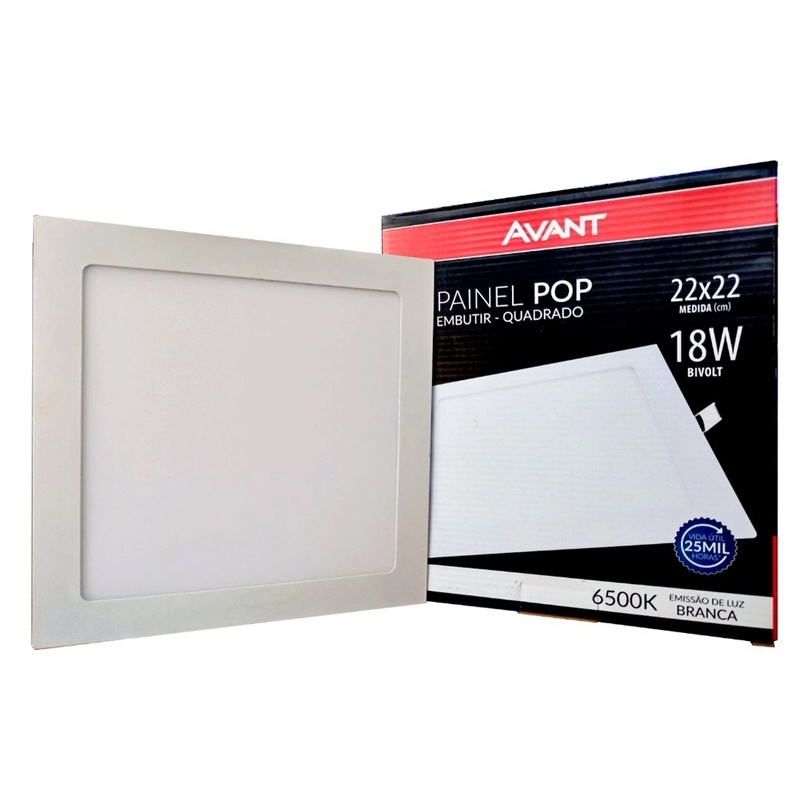 Painel de LED Pop de Embutir Avant 18W Bivolt Quadrado Branco | Shopee ...