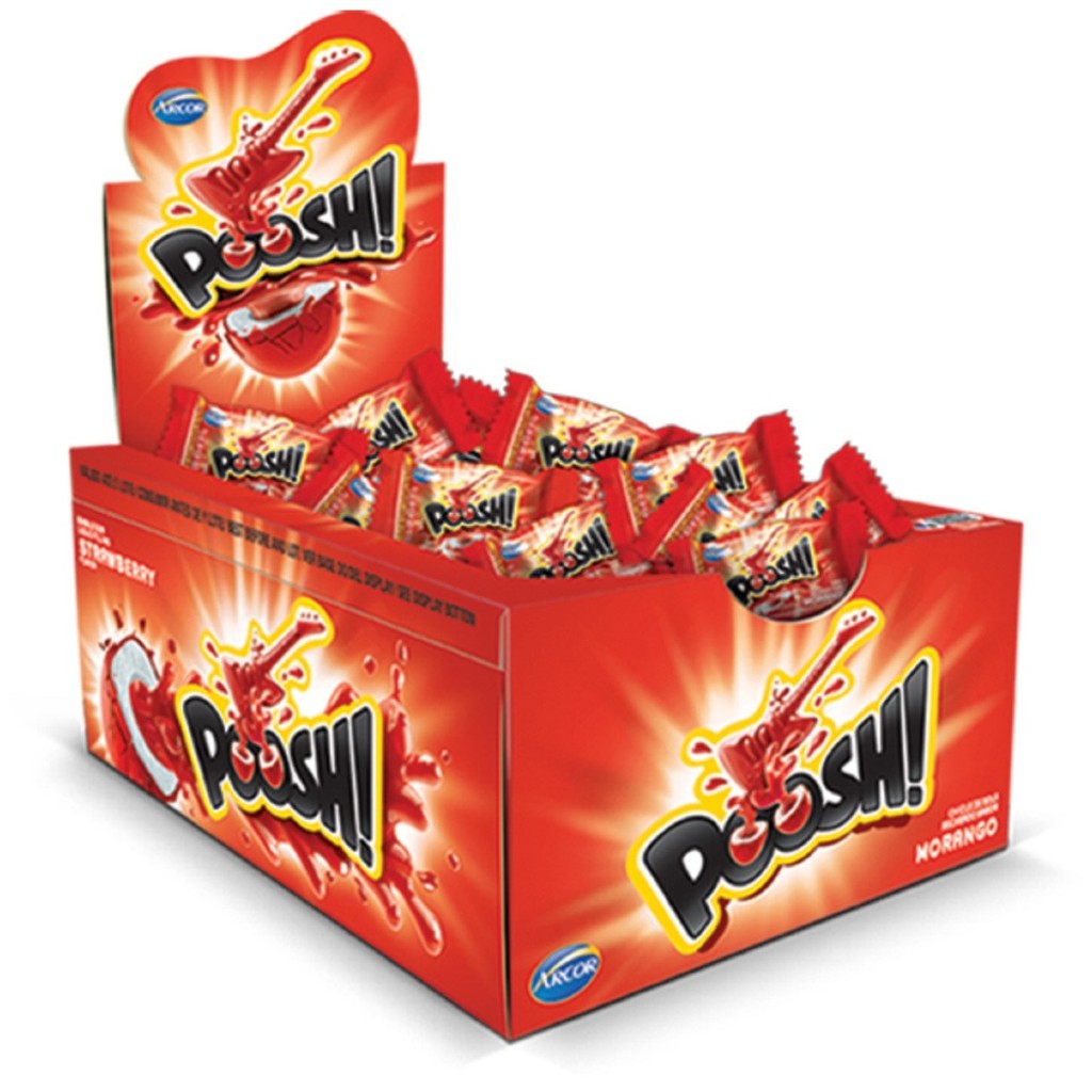 Chiclete Oval Poosh Morango Com Recheio Caixa 200g Arcor | Shopee Brasil