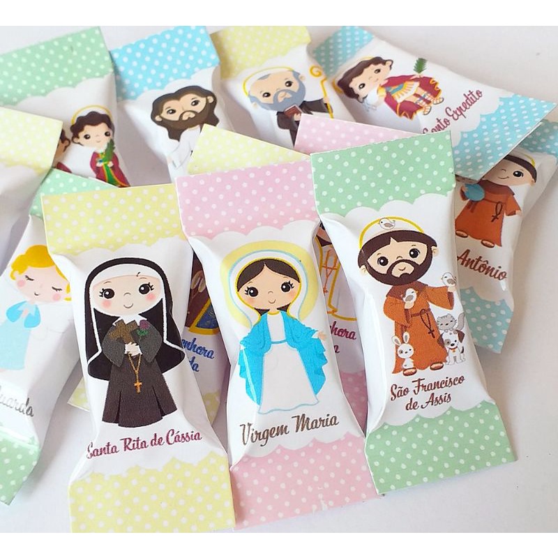 100 balas personalizadas tema santinhos sortidos | Shopee Brasil