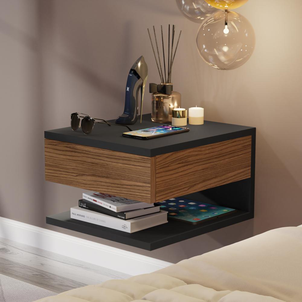 Mesa de Cabeceira Suspensa Decor 1 Gaveta - Preto/Freijó - RPM Móveis ...