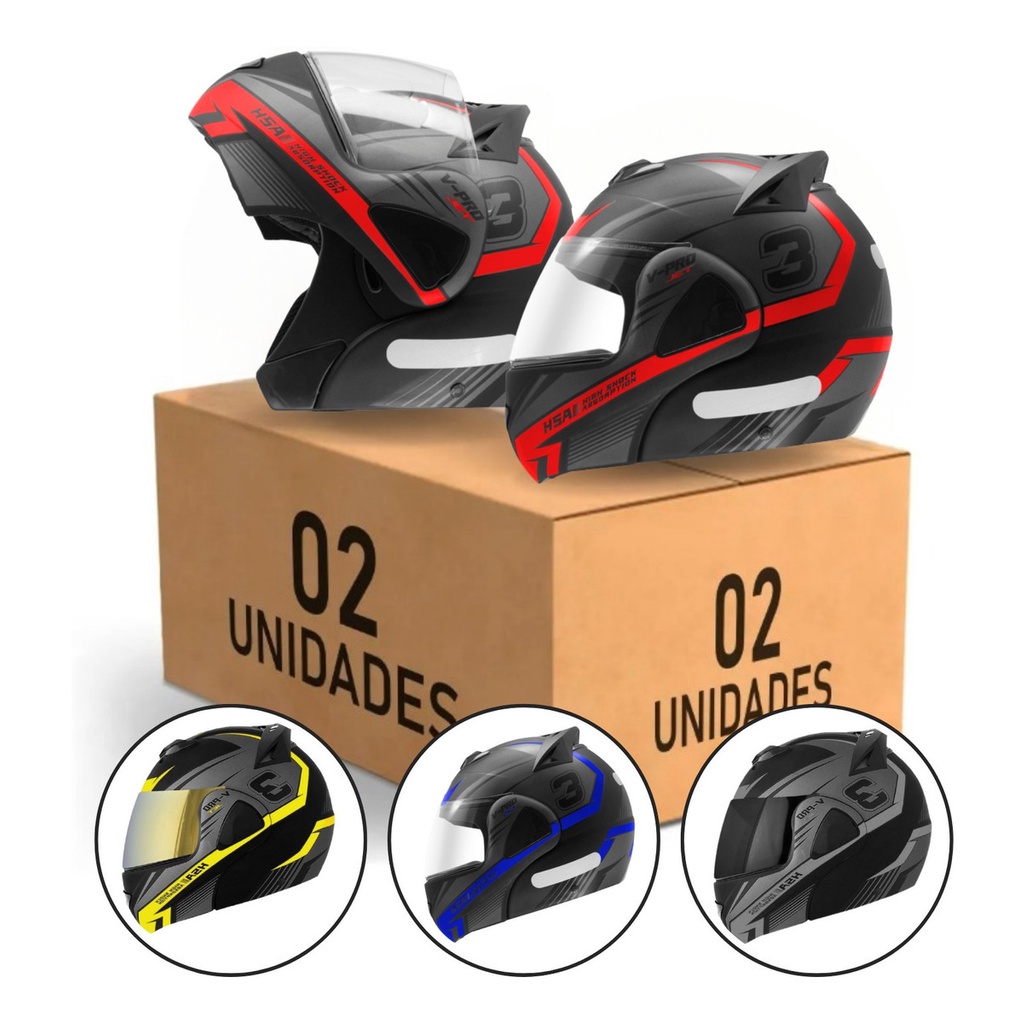 Kit Com 2 Capacetes Feminino Masculino Escamotiavel Articulado Fechado ...