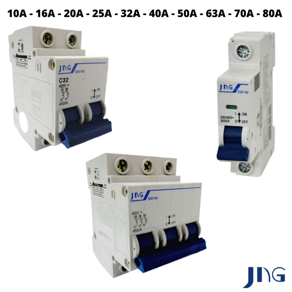 Mini Disjuntor JNG Monopolar, Bipolar e Tripolar - 10A, 16A, 20A, 25A, 32A, 40A, 50A, 63A, 70A e ...