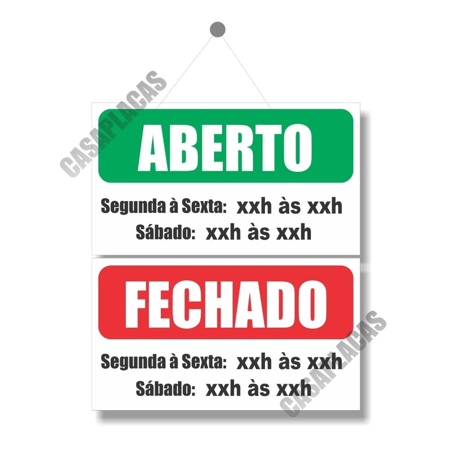 Placa Aberto Fechado com horario de funcionamento Personalizado ...