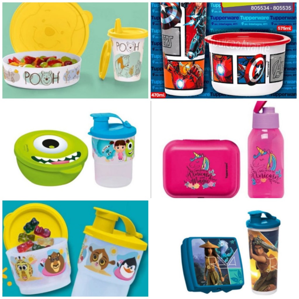 Kits 2 Peças infantil Tupperware Tematico Cores - Copo com bico ...