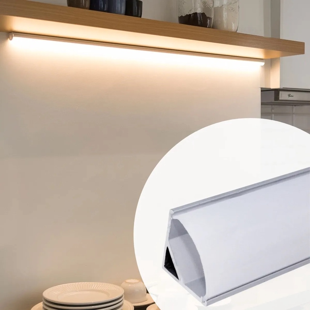 Perfil sobrepor canto p/ fita led com difusor 50cm, 60cm, 70cm e 1MT ...