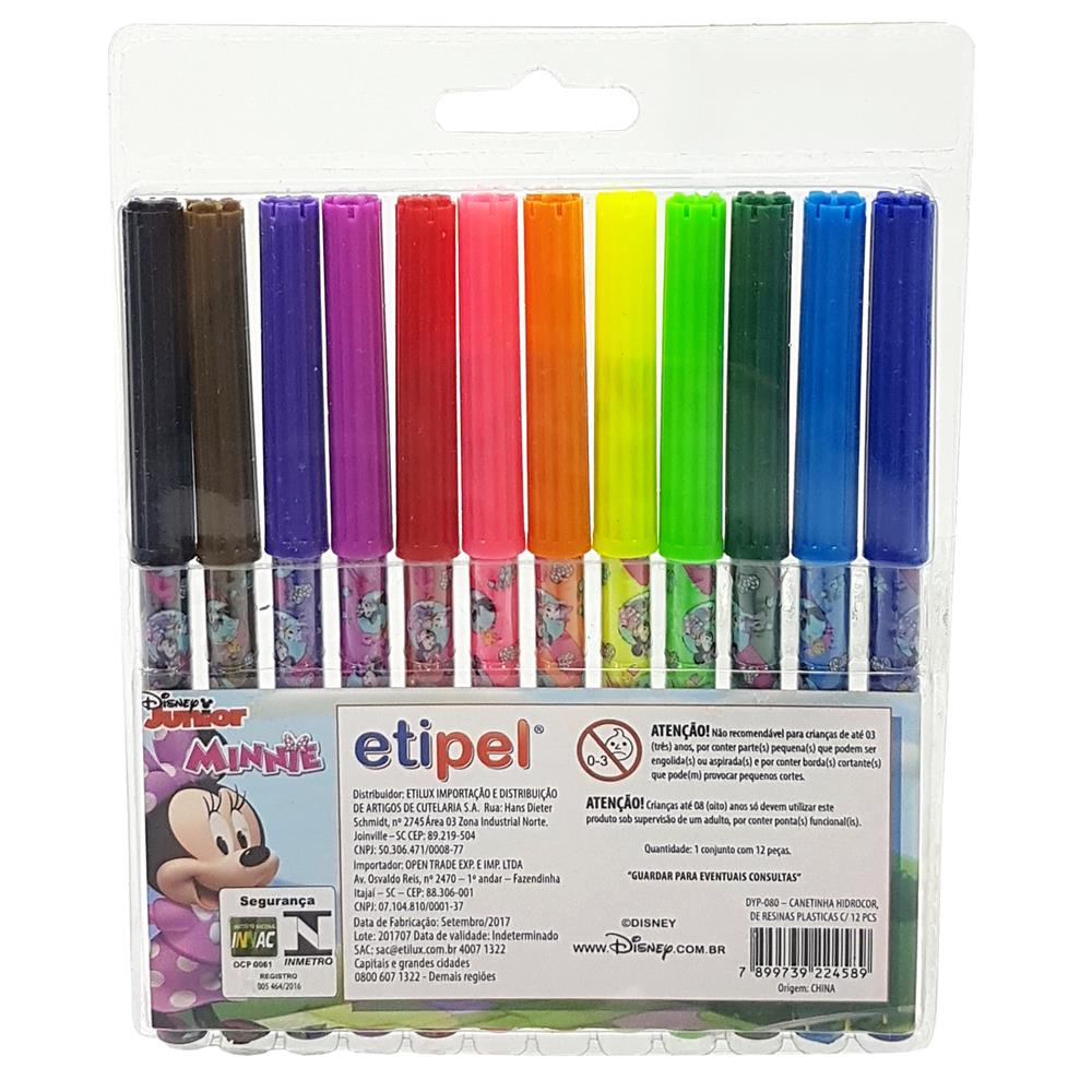 Canetinha Hidrocor 12 Cores Minnie Mickey Etipel | Shopee Brasil