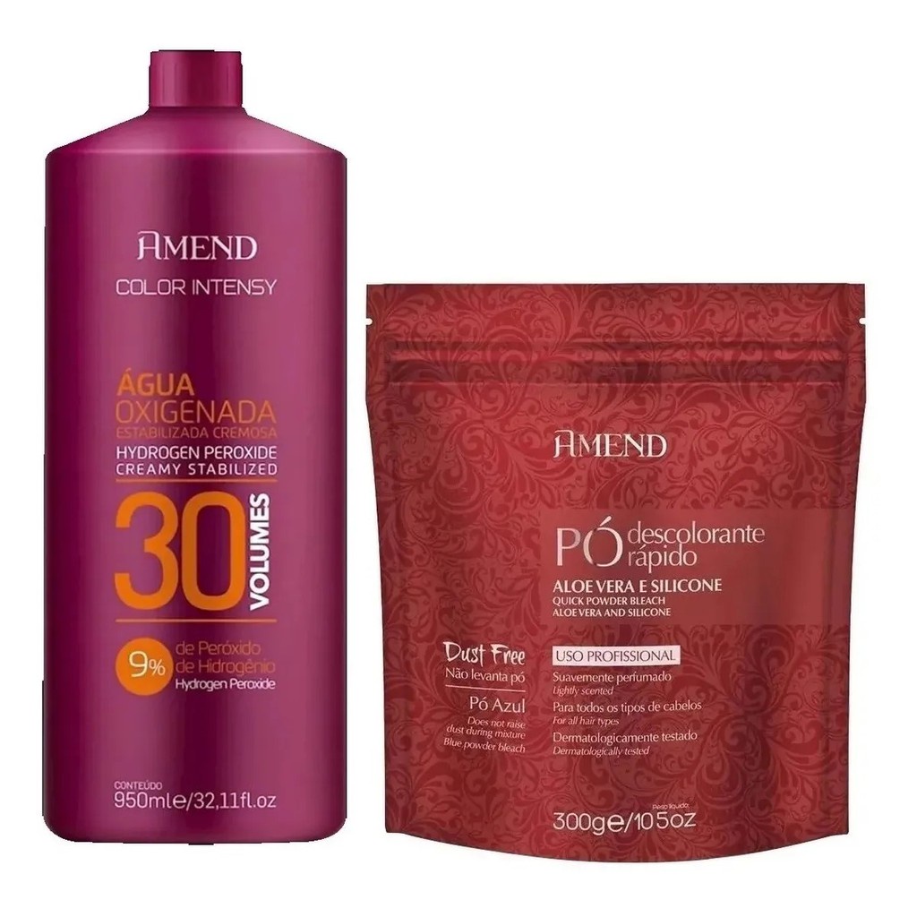 Kit Pó Descolorante Amend Vermelho Profissional + Água Oxigenada 950 ml ...
