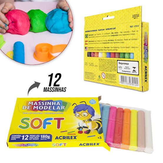 Massinha de Modelar Soft 180g 12 Cores - Unitário - Acrilex | Shopee Brasil