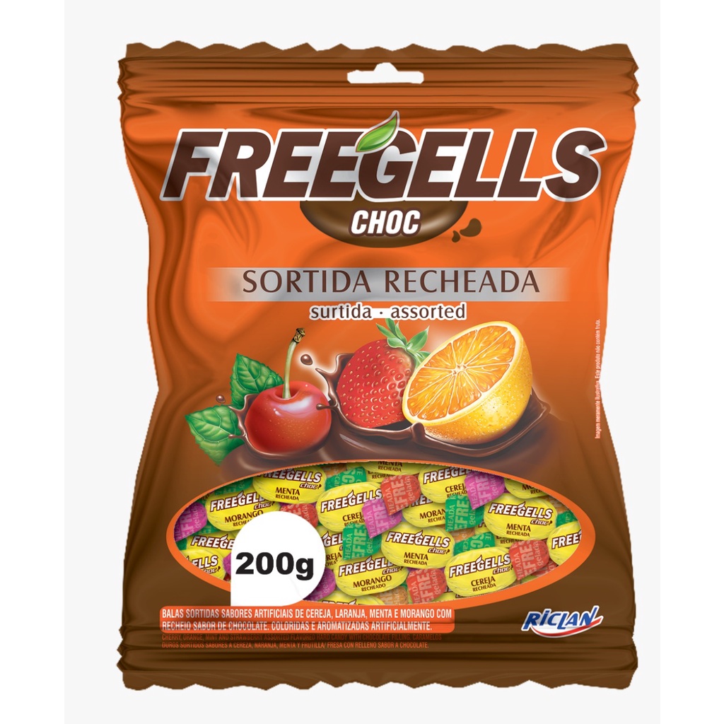 Bala Freegells Sabores Sortidos Com Recheio De Chocolate 200g - Riclan ...
