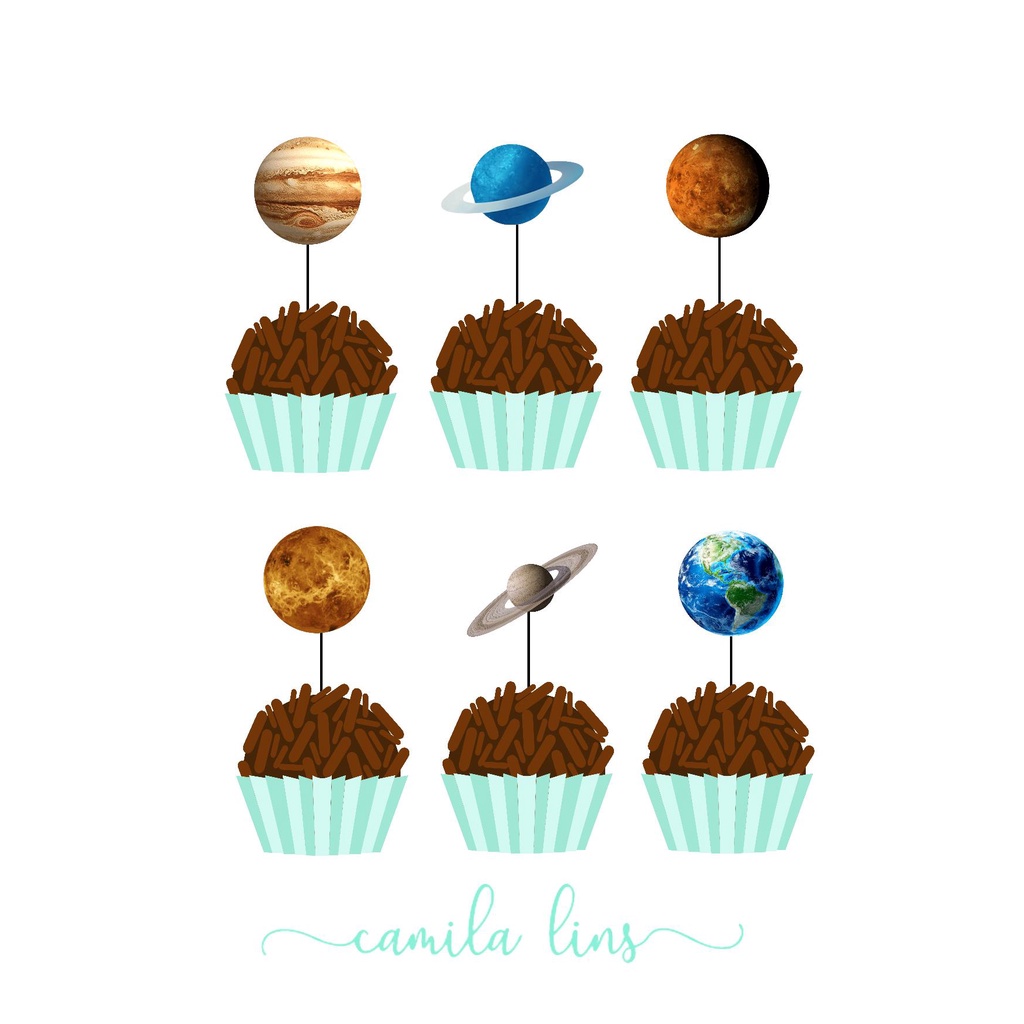 Topper de Docinho Planetas / Sistema Solar Personalizado - Camila Lins ...