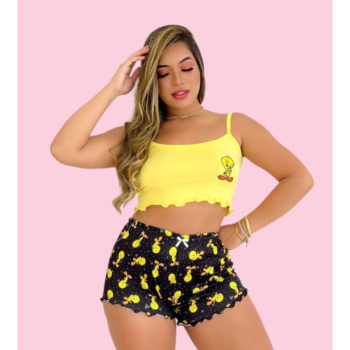 Pijama cropped ondinha piu piu - Baby doll personagens | Shopee Brasil