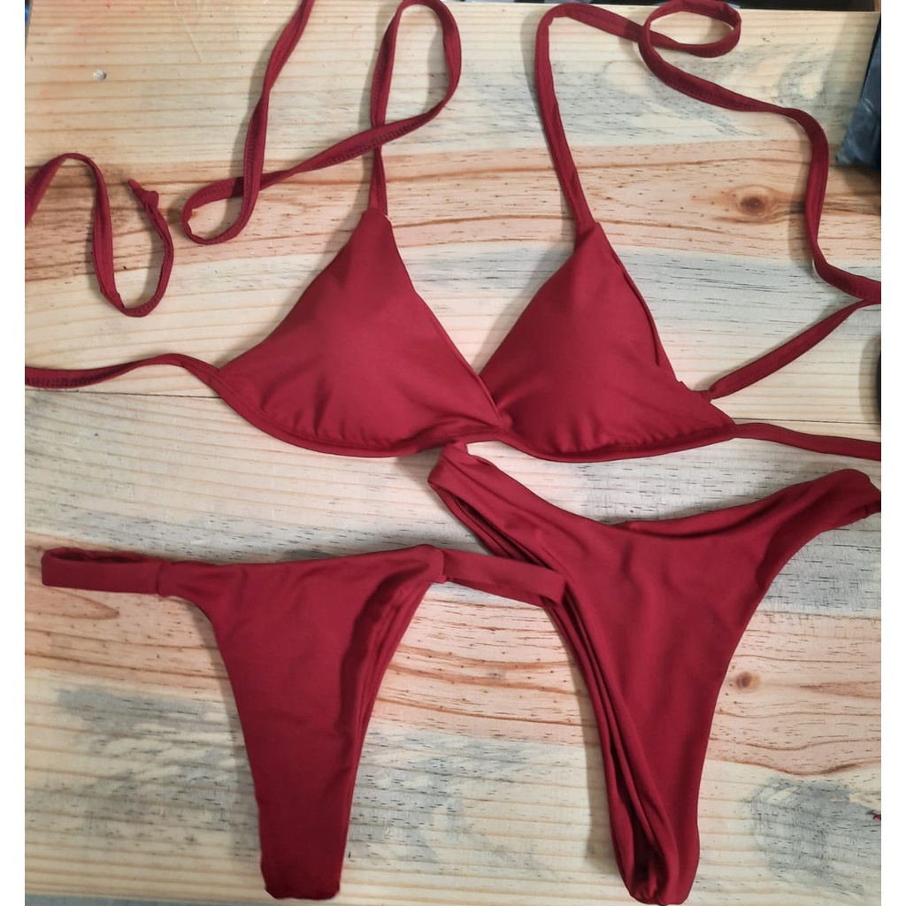 Biquini TRADICIONAL TRIANGULO COM BOJO basic bordo preto azul branco rosa neon oncinha | Shopee ...