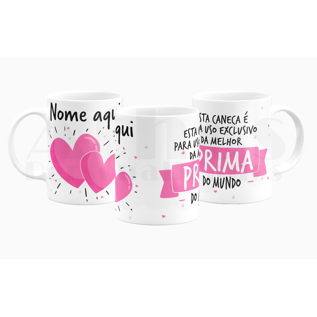 Caneca Melhor Prima do mundo Rosa Com Nome | Shopee Brasil
