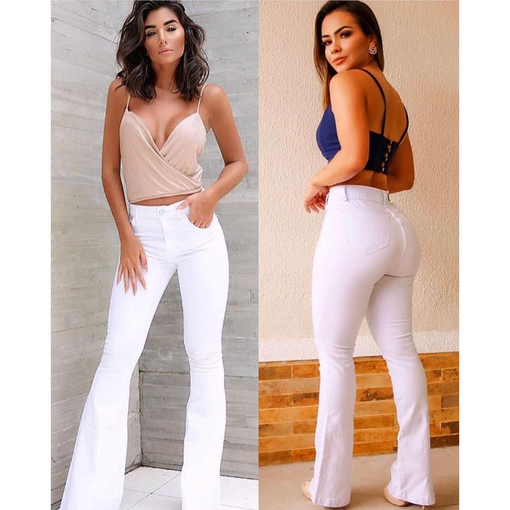 Calça Jeans Flare Branca Boca De Sino Maravilhosa Modelo Enfermagem