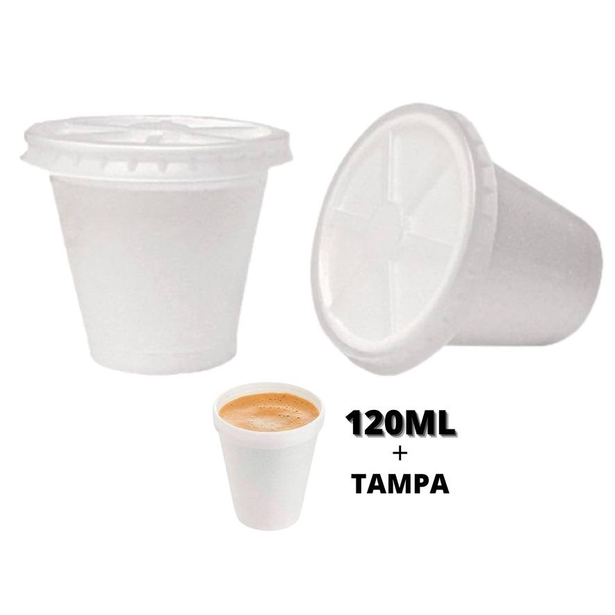 50 Copinho De Isopor Copo Com Tampa 120ml Descartável Térmico Cafe ...