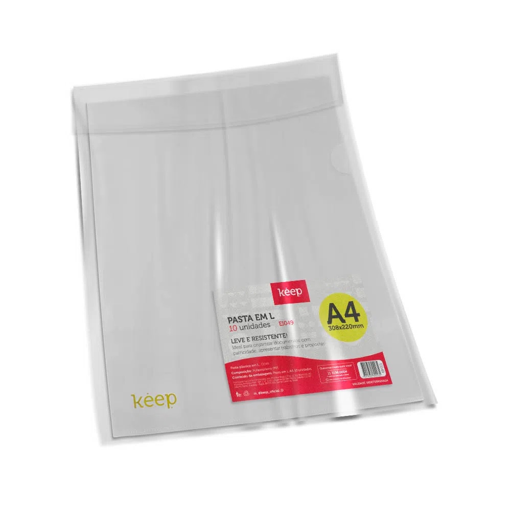 Pasta L formato A4 Cristal Transparente Keep - 2 ou 5 ou 10 Unidades ...