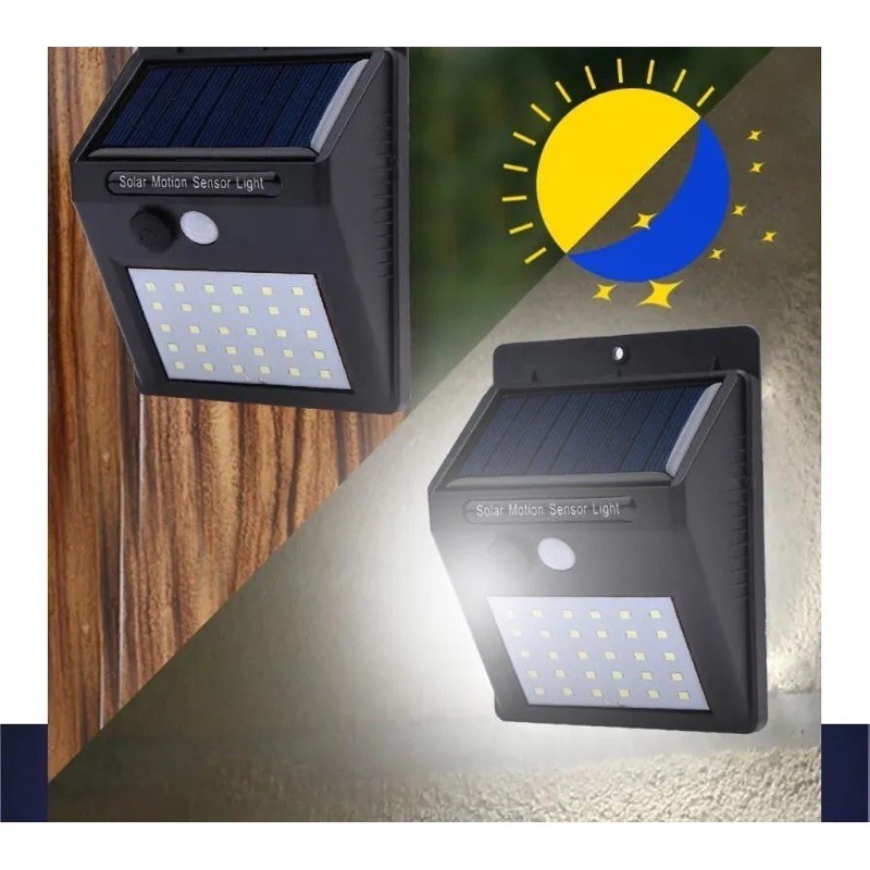 Kit 2 Luminária Solar De Parede 30 Leds 6w Com Sensor De Movimento Presença Bateria Lâmpada Luz