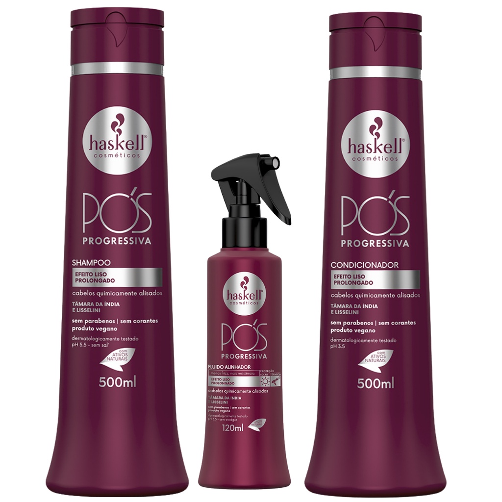 Kit Pós Progressiva Haskell Shampoo e Condicionador 500ml + Fluido ...