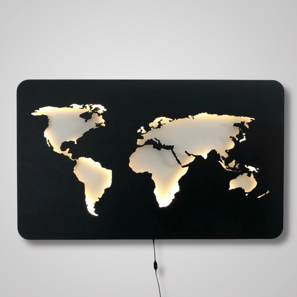 Quadro Painel Luminoso Mapa Mundi Decoração Moderna Led Rgb Cores Mdf ...