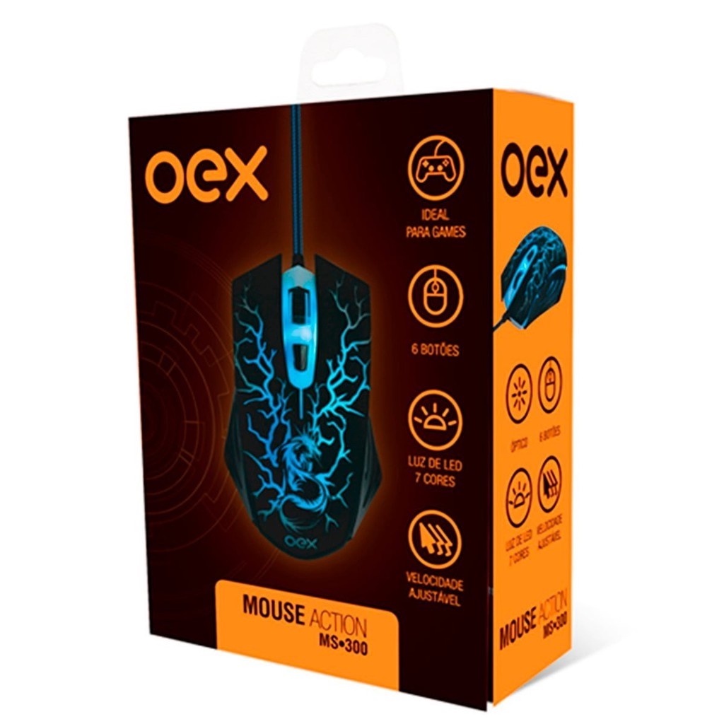 Mouse Action Gamer Oex - Ms300 Preto E Led Azul | Shopee Brasil