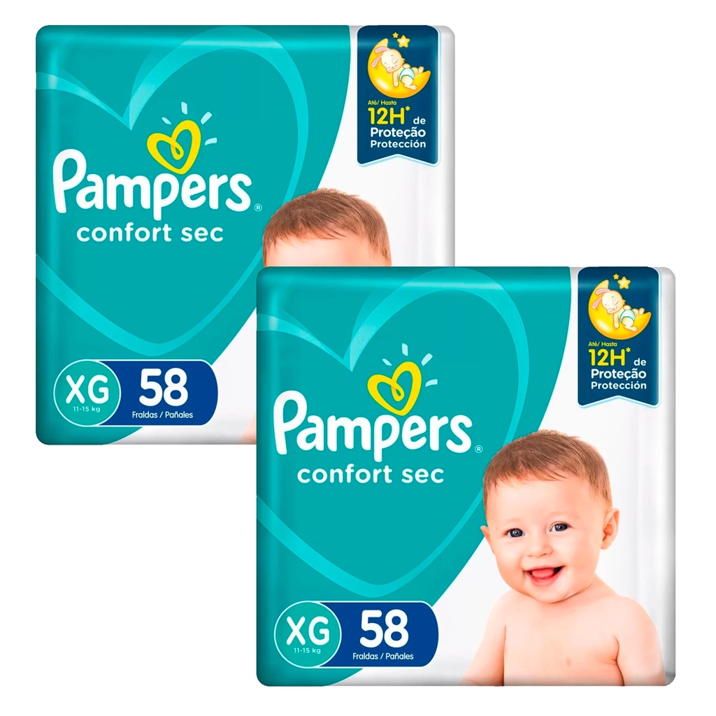 Kit Com 2 Fralda Pampers Confort Sec Bag XG Com 58 Fraldas | Shopee Brasil