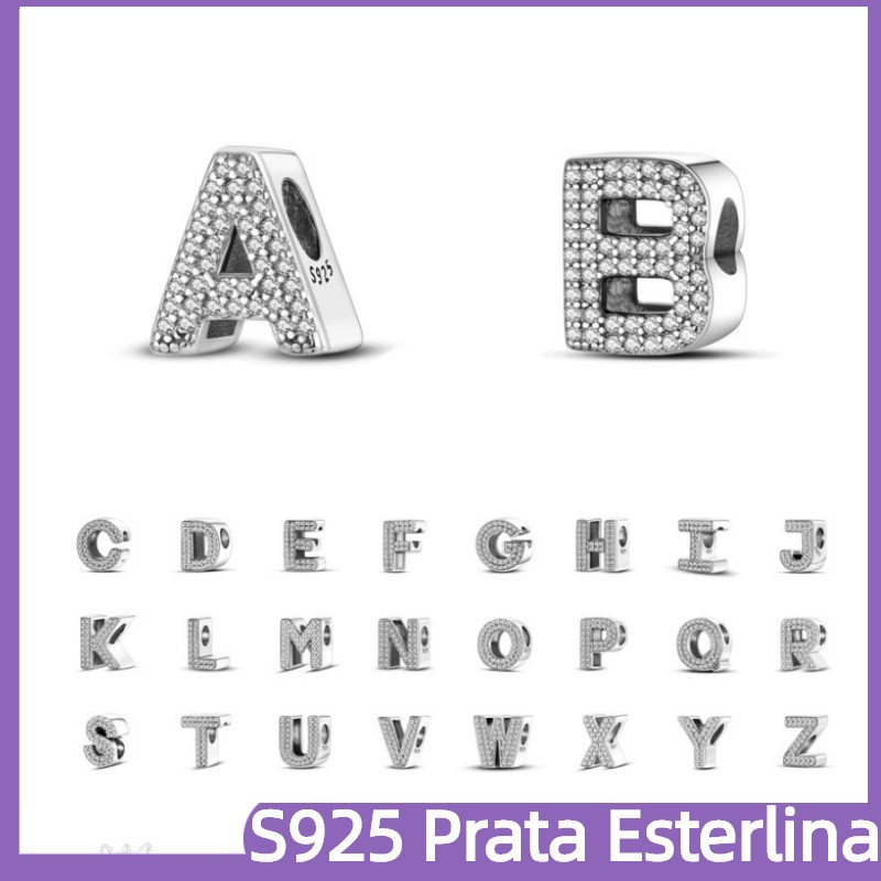 💗Berloque 26 Letras Para Pulseiras Pandora e Vivara- S925 Prata ...
