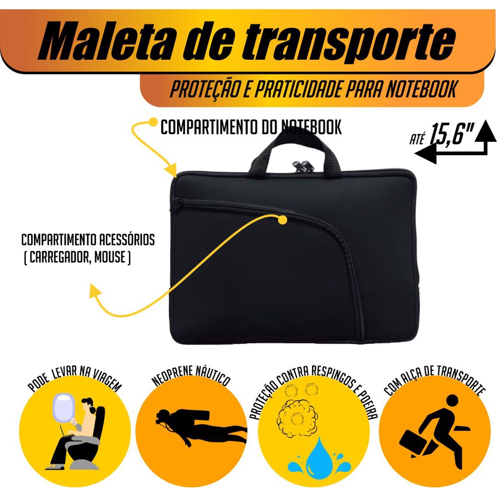 Capa Case Pasta Maleta Notebook Neoprene 15.6/14/13.3/12/11 (Brinde um ...