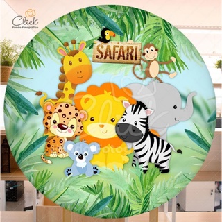 Painel De Festa Redondo Sublimado 3d Tecido 1,4 Diâmetro Floral Safari Fazendinha Batizado ...