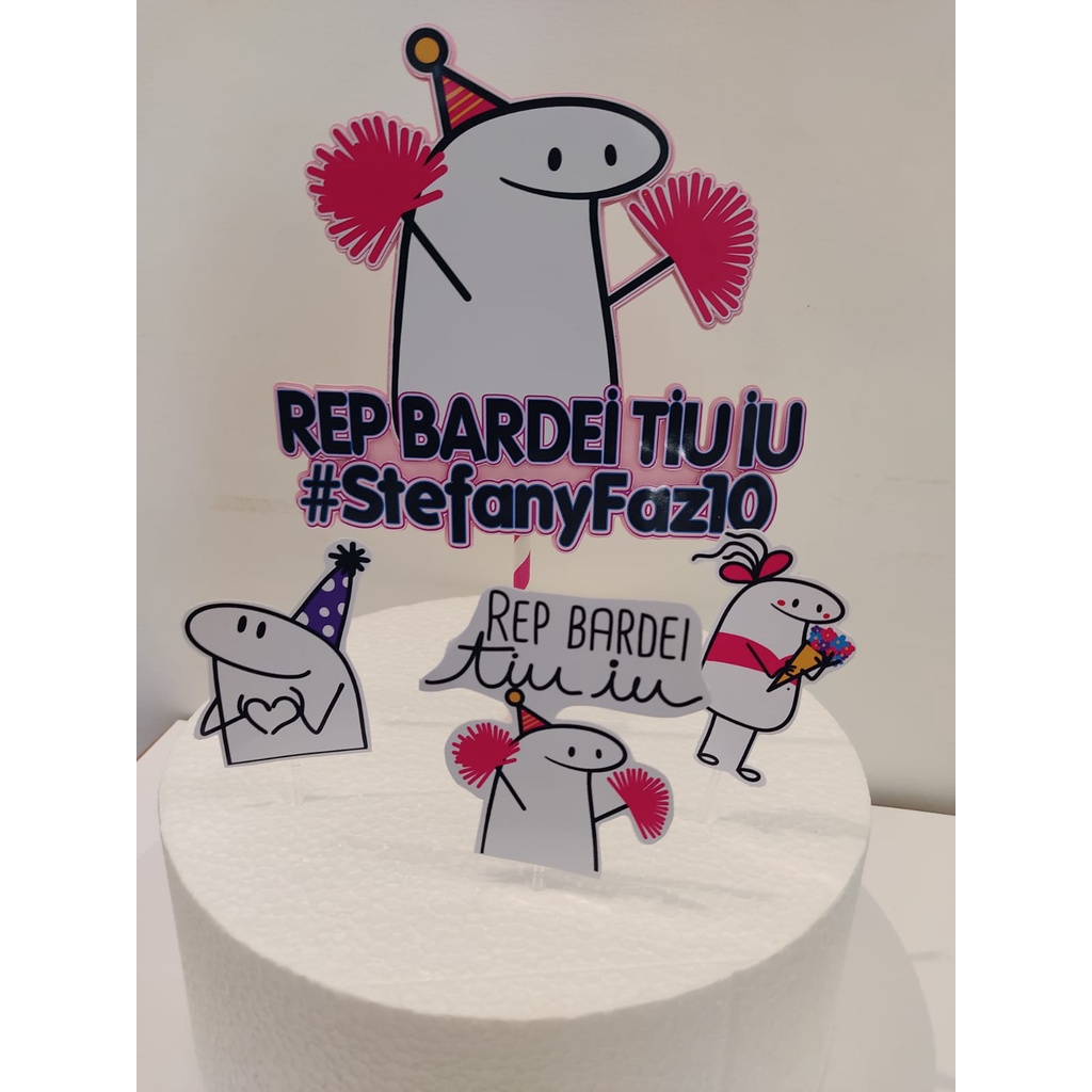 Topo de Bolo Flork Meme Personalizado Festa 4 Peças | Shopee Brasil