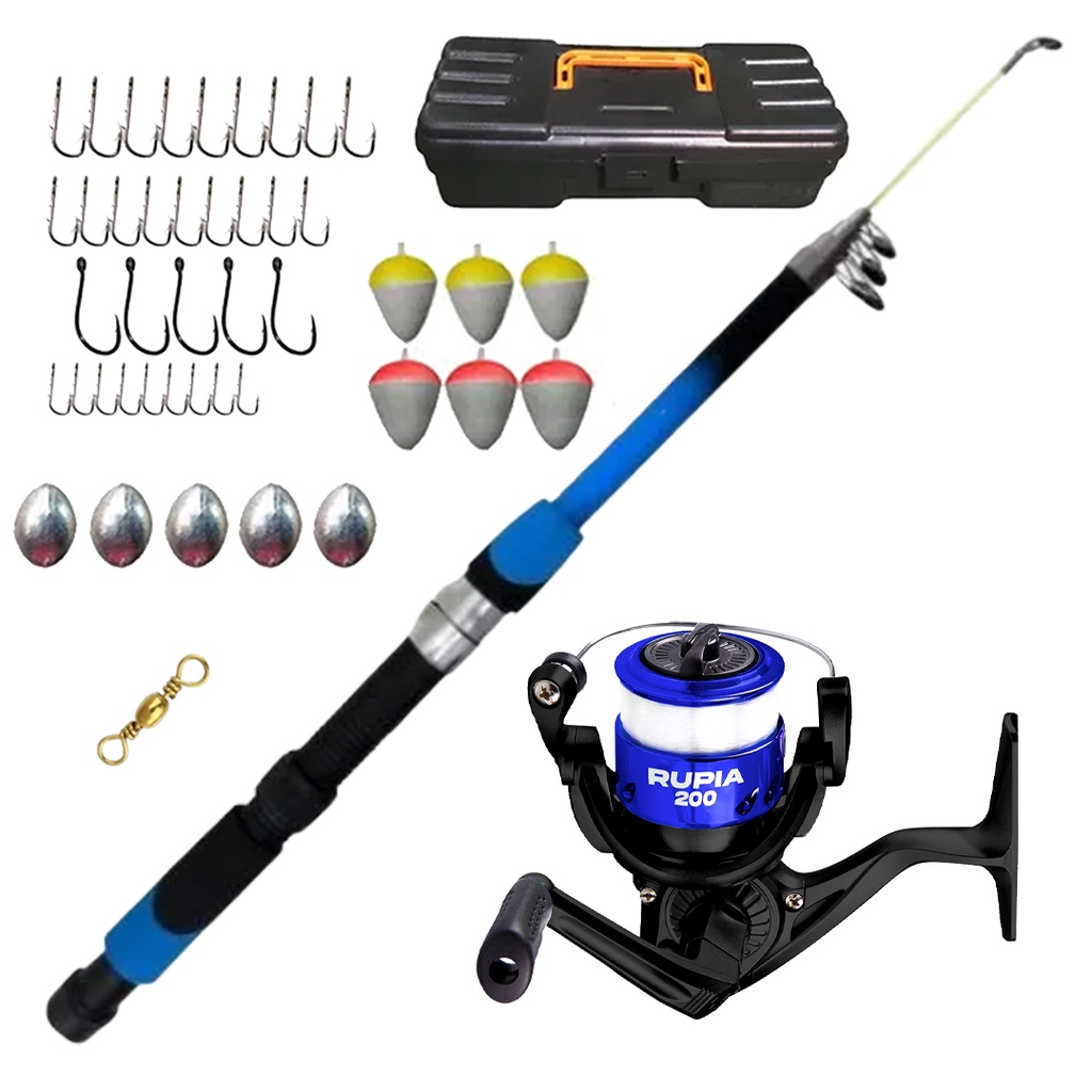 KIT DE PESCA COMPLETO VARA + MOLINETE + CAIXA COM ACESSÓRIOS | Shopee Brasil