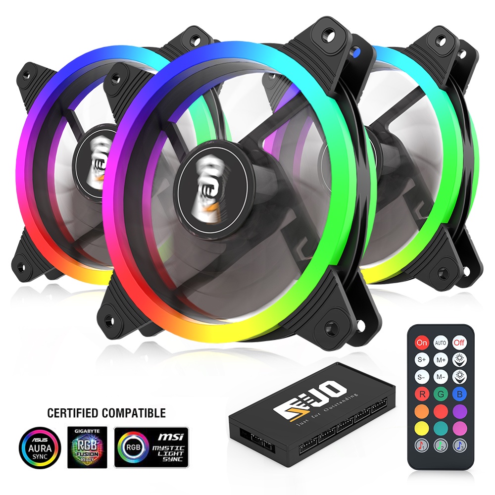 Cooler Kit 3 Coolers fan RGB Aigo JUO R12 Pro FAN RGB 120mm Dual Ring ...