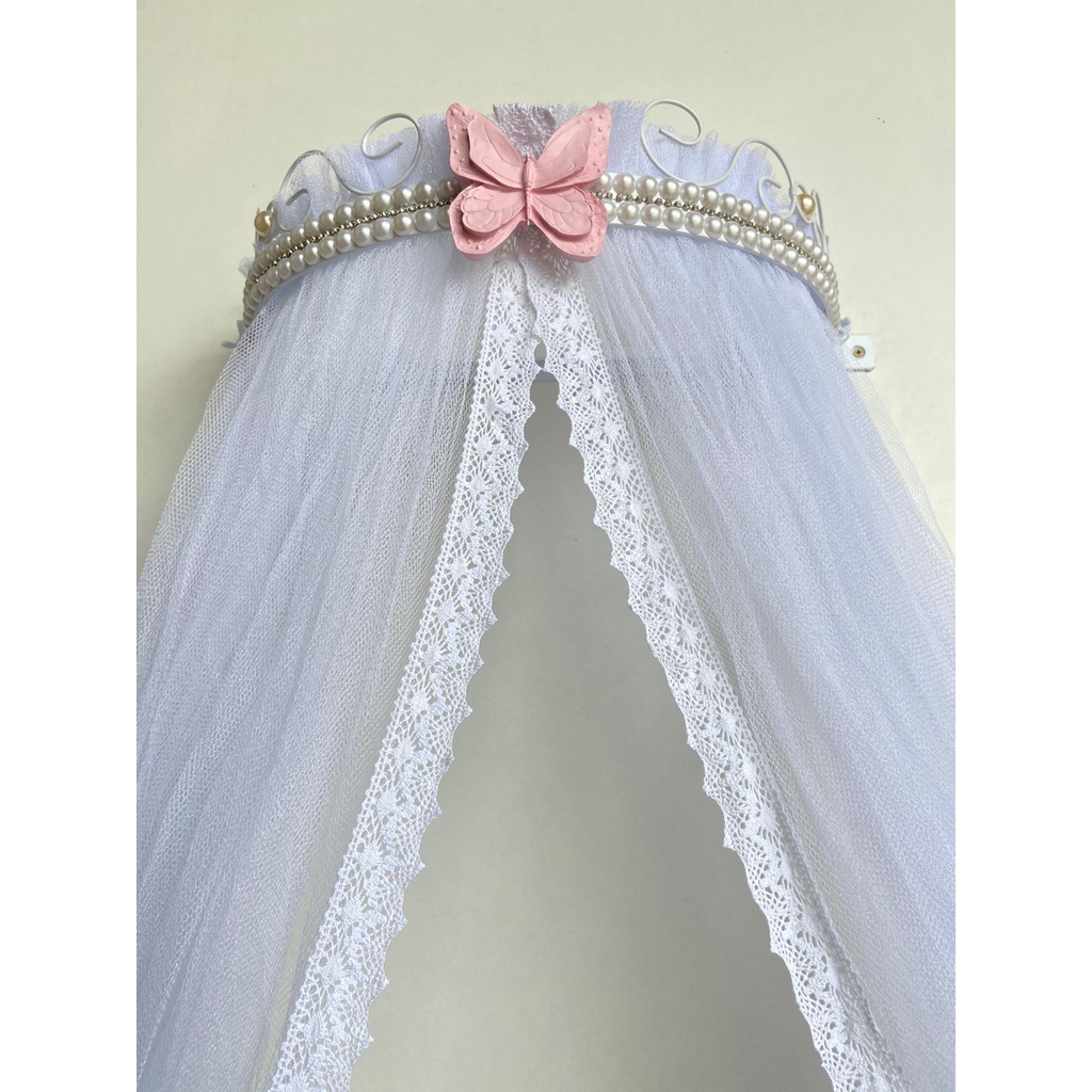 Dossel Branco Perolas e Borboletas Rosa + Mosquiteiro | Shopee Brasil