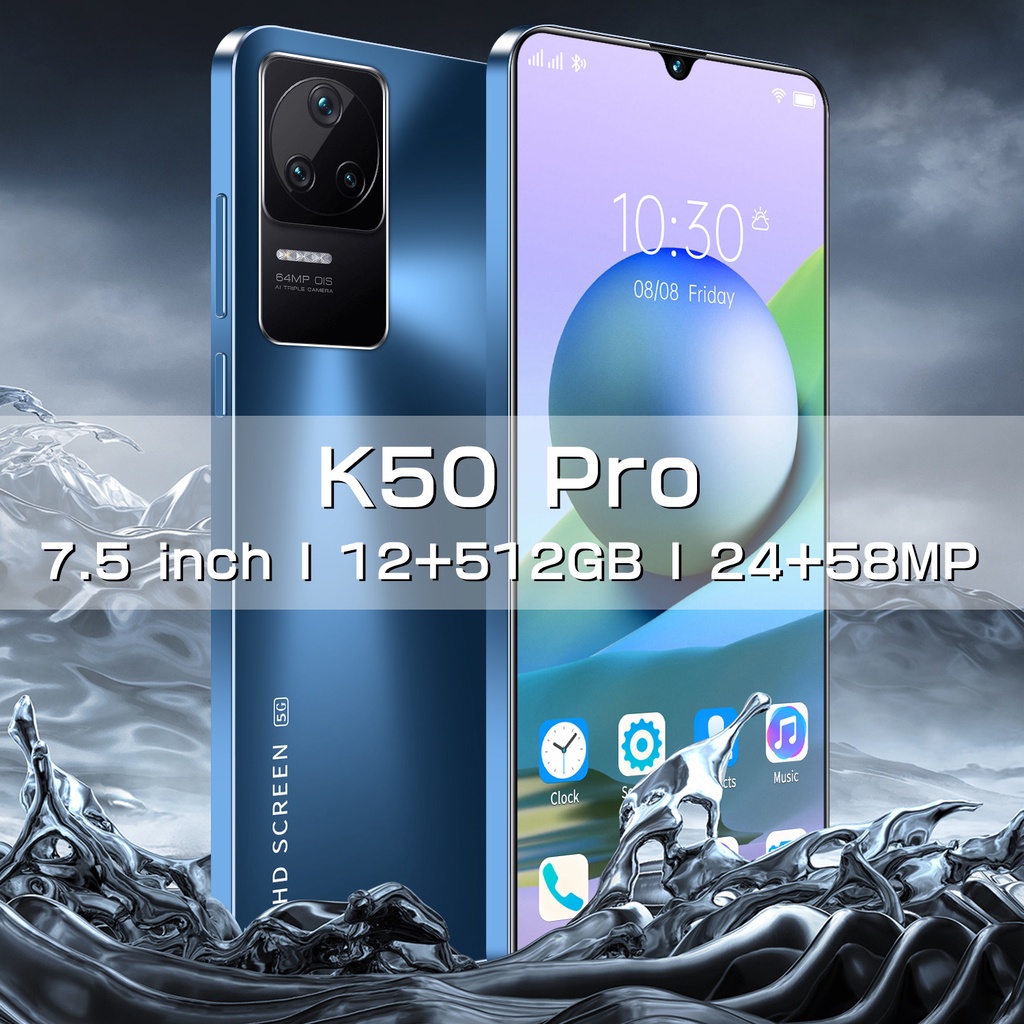 smartphone original Barato K50 Pro Max Android HP 12GB RAM 512GB ROM Telefone 7,5 Polegadas Tela ...