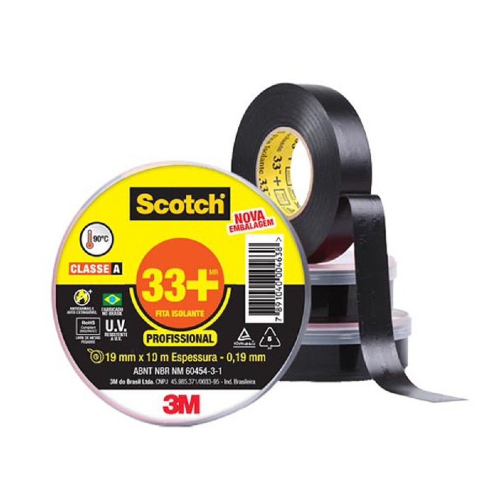 Fita Isolante 3M 33+ Scotch 19mm x 20 Metros | Shopee Brasil