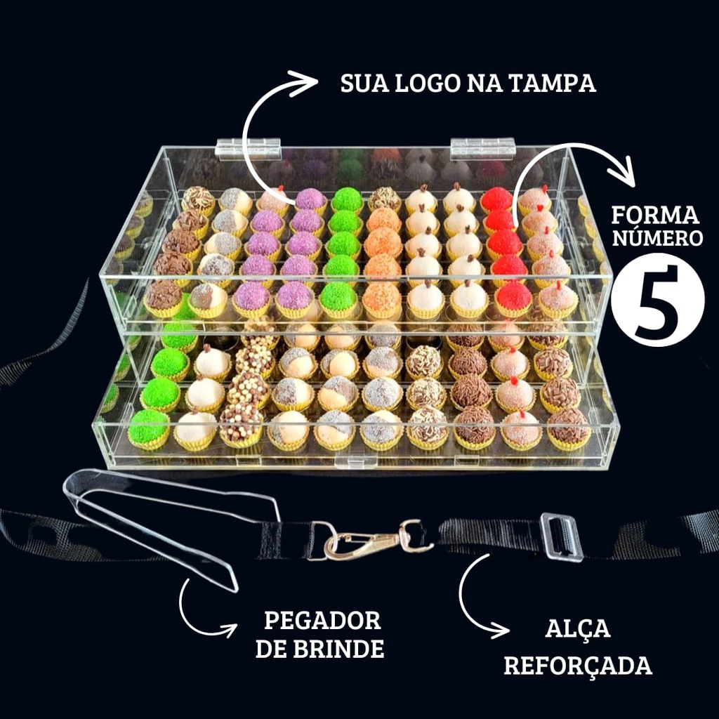 Expositor Brigadeiros 100 Brigadeiros Nº5 Sua logo na tampa, Pegador ...