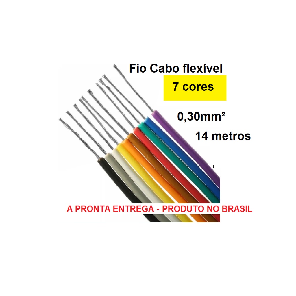 fio Cabo estanhado para eletrônica 0,30mm Kit 7 cores 14mts - Escorrega ...