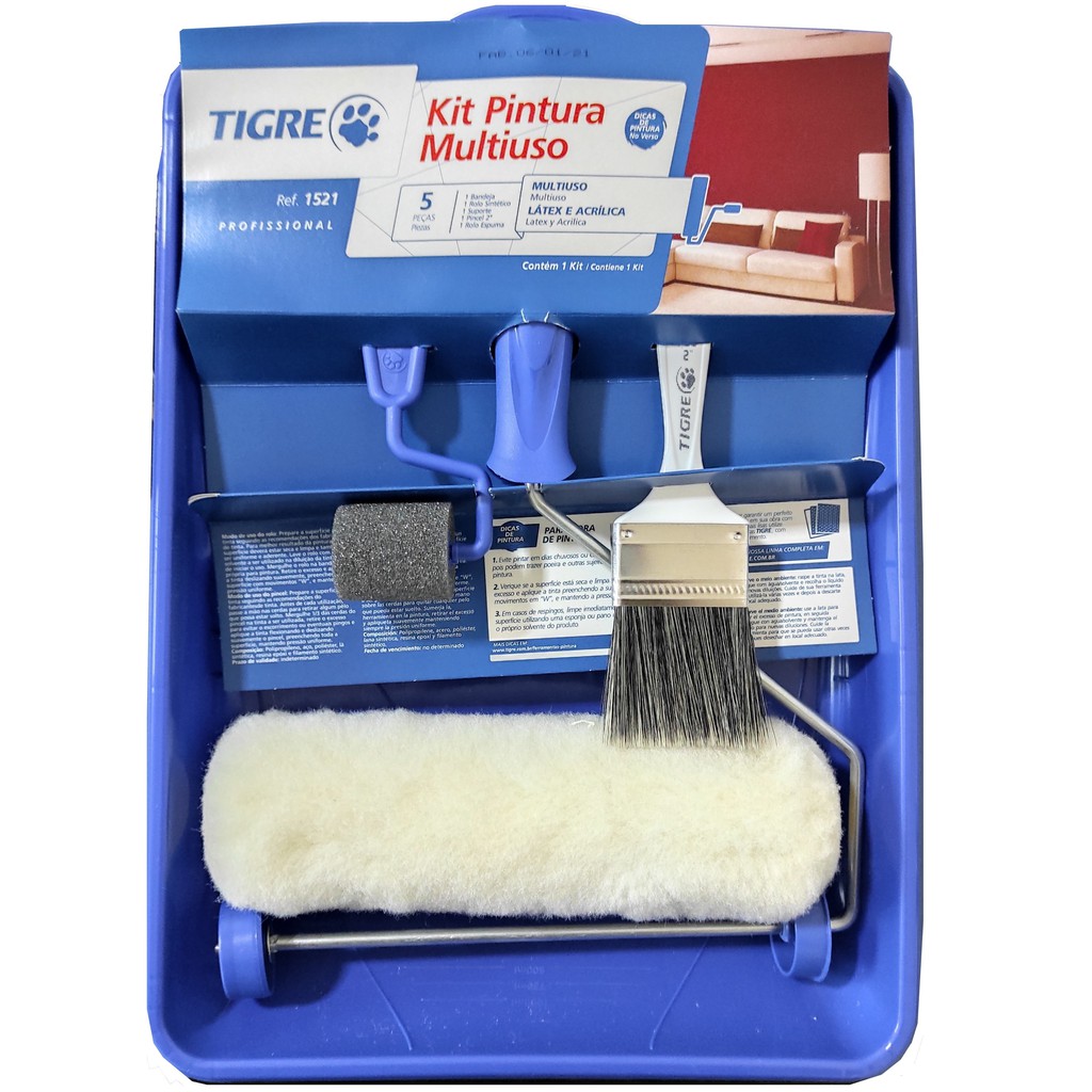 Kit Pintura Rolo Pintar Bandeja Pincel Tinta Acrílica Látex 5 Peças ...