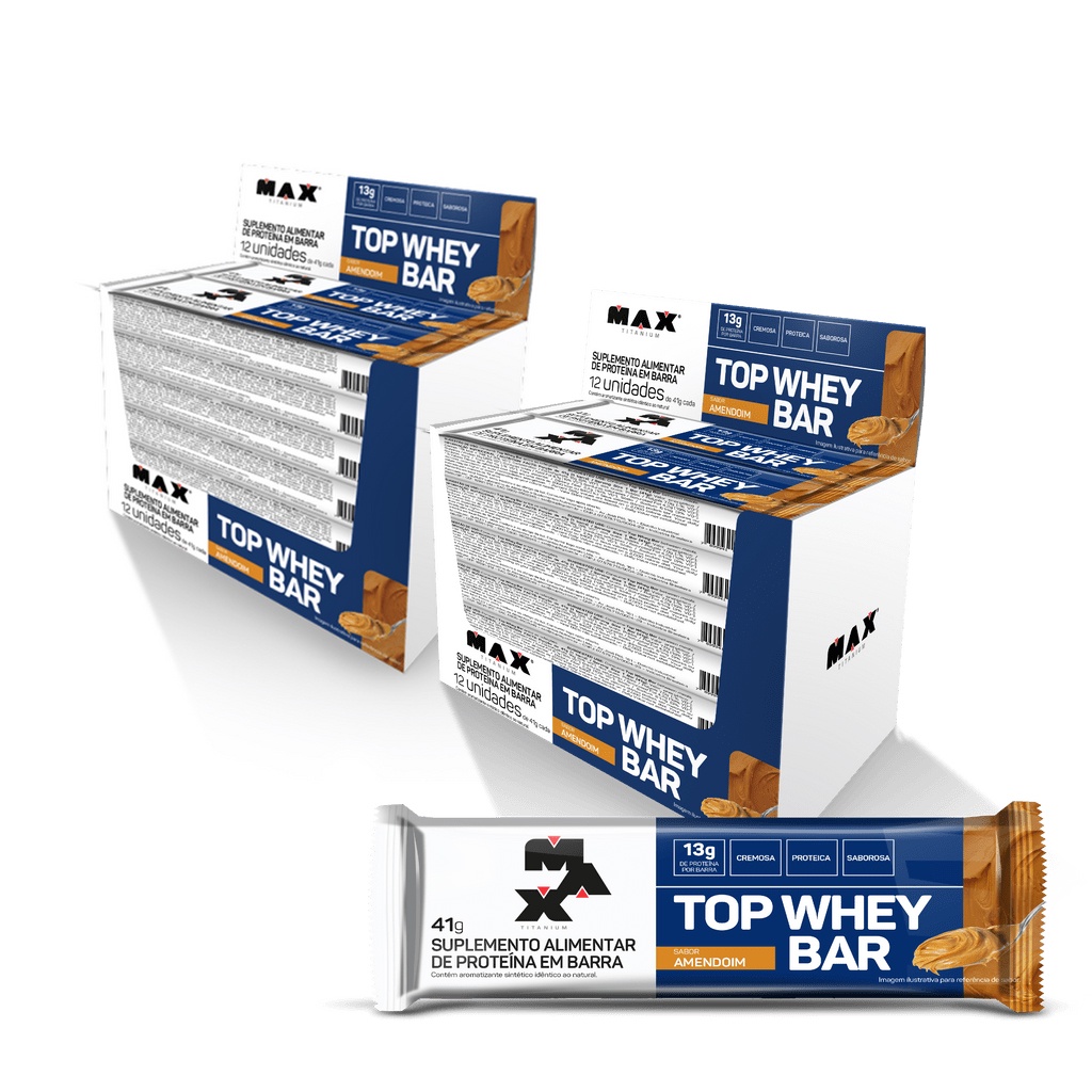 Top Whey Bar 41g Max Titanium Caixa Com 12 Unidades - Escorrega o Preço