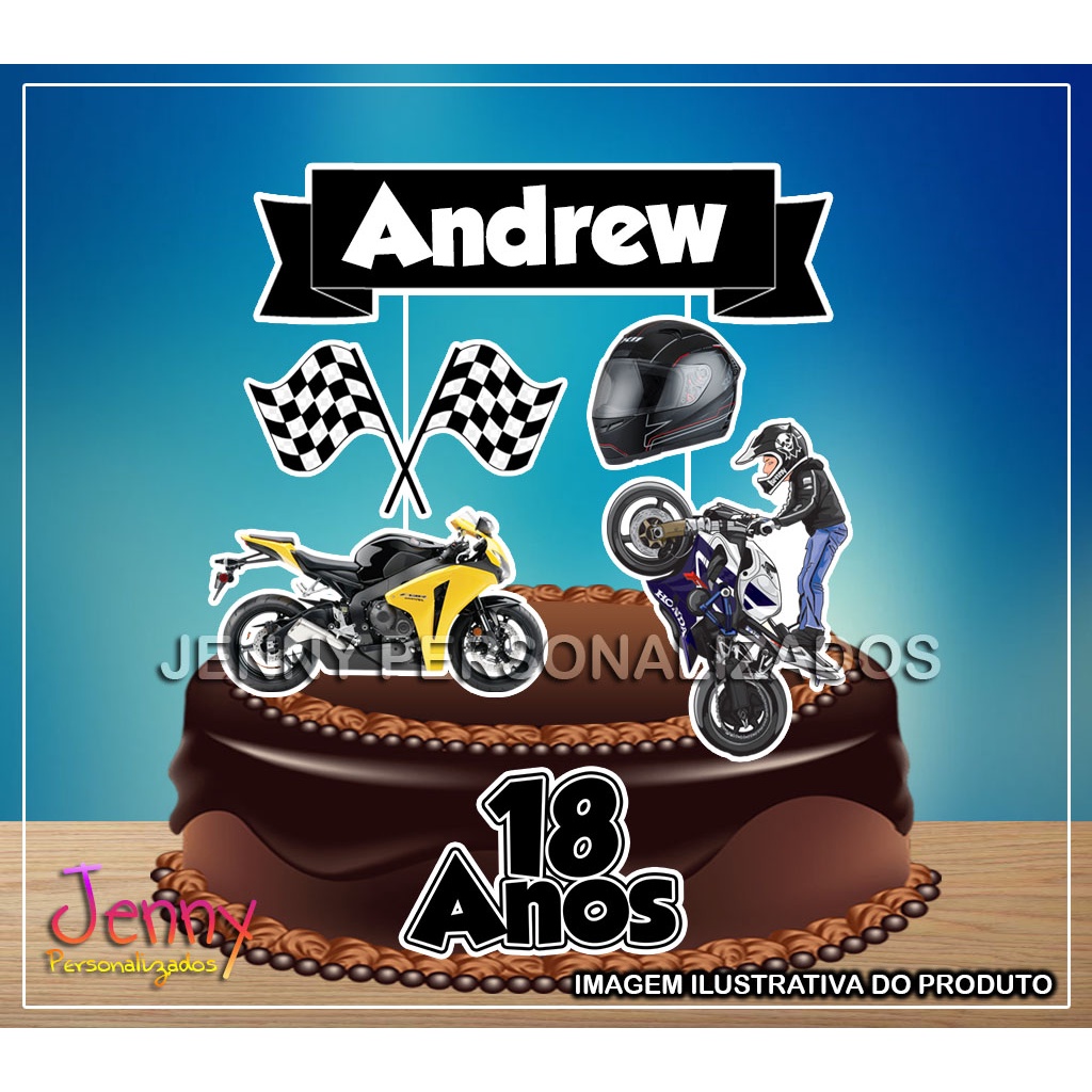 Topo Topper de bolo Moto Personalizado | Shopee Brasil