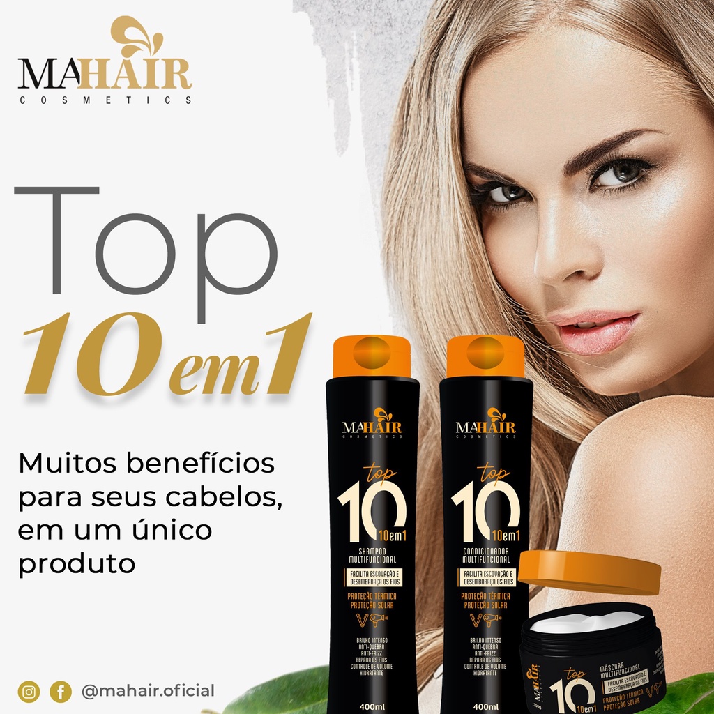 Kit Capilar Top 10 Mahair - Contém: 1 Shampoo 400ml 1 Condicionador ...
