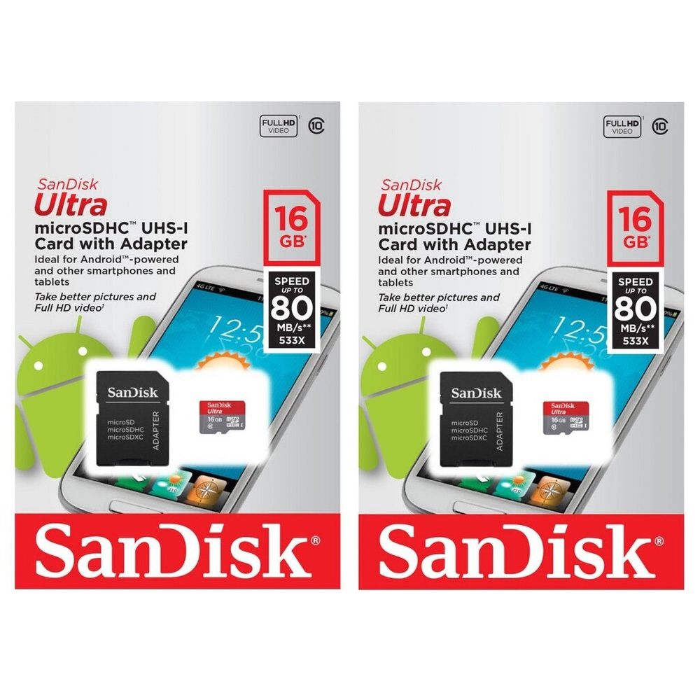 Kit 2 Cartão de Memória Micro SD Class 10 16GB Sandisk Ultra ...