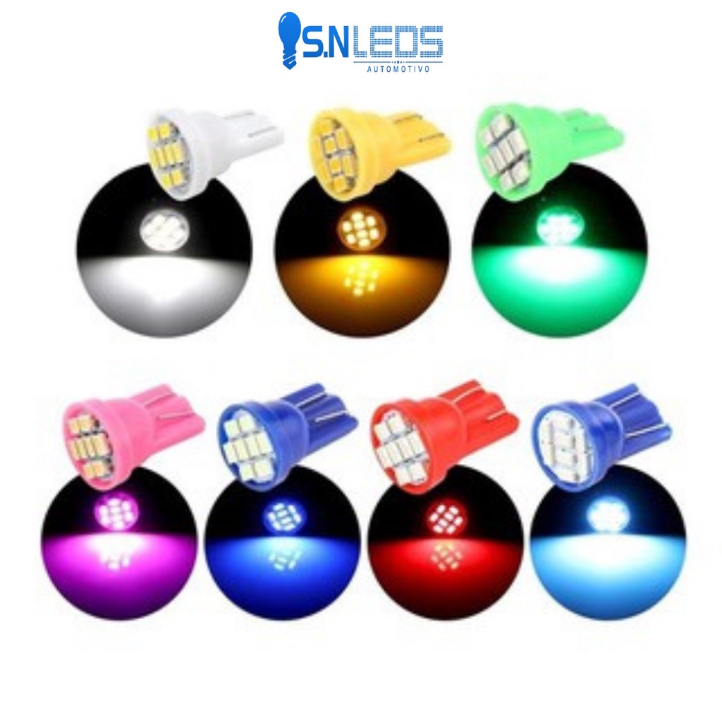 lampada 8 leds t10 5050 xenon super branca carro CORES | Shopee Brasil