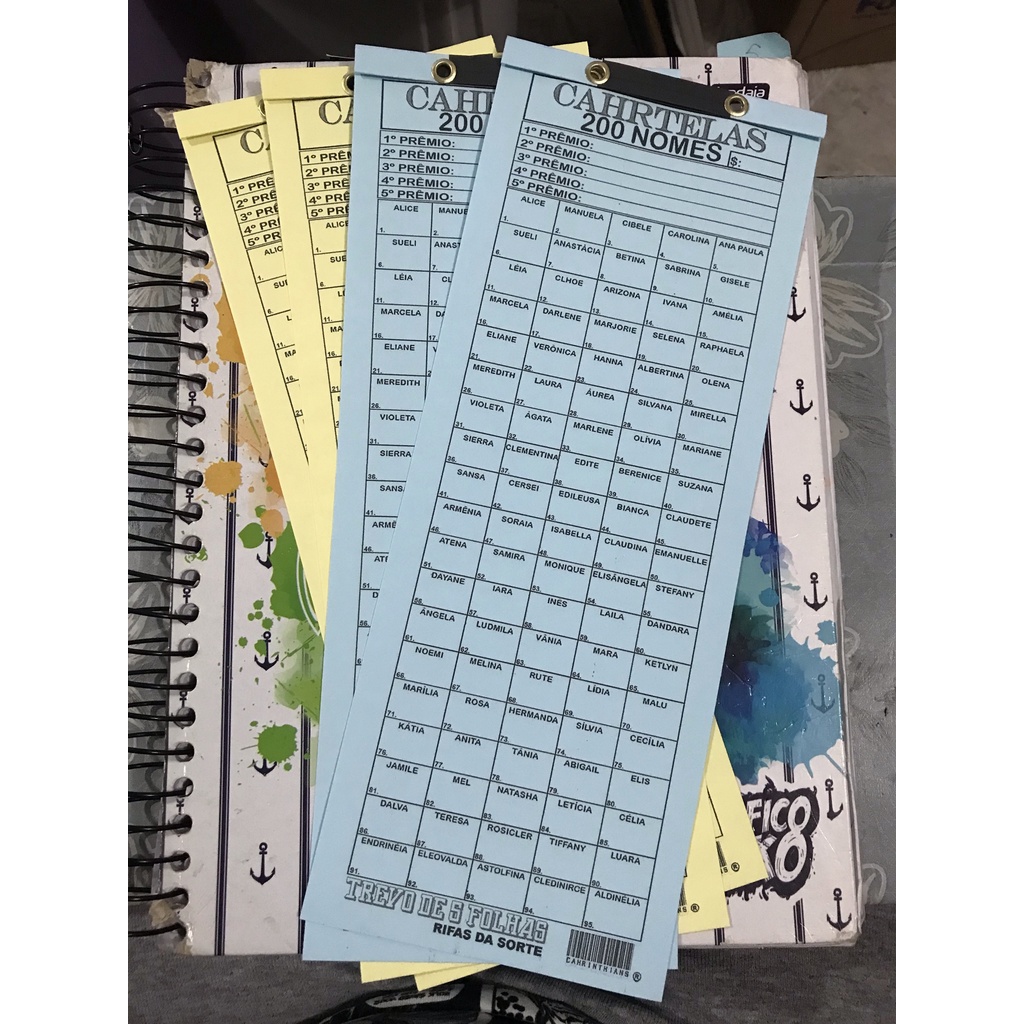 CARTELA DE RIFA 200 NOMES 5 PRÊMIOS, PCT COM 10 UNIDADES | Shopee Brasil