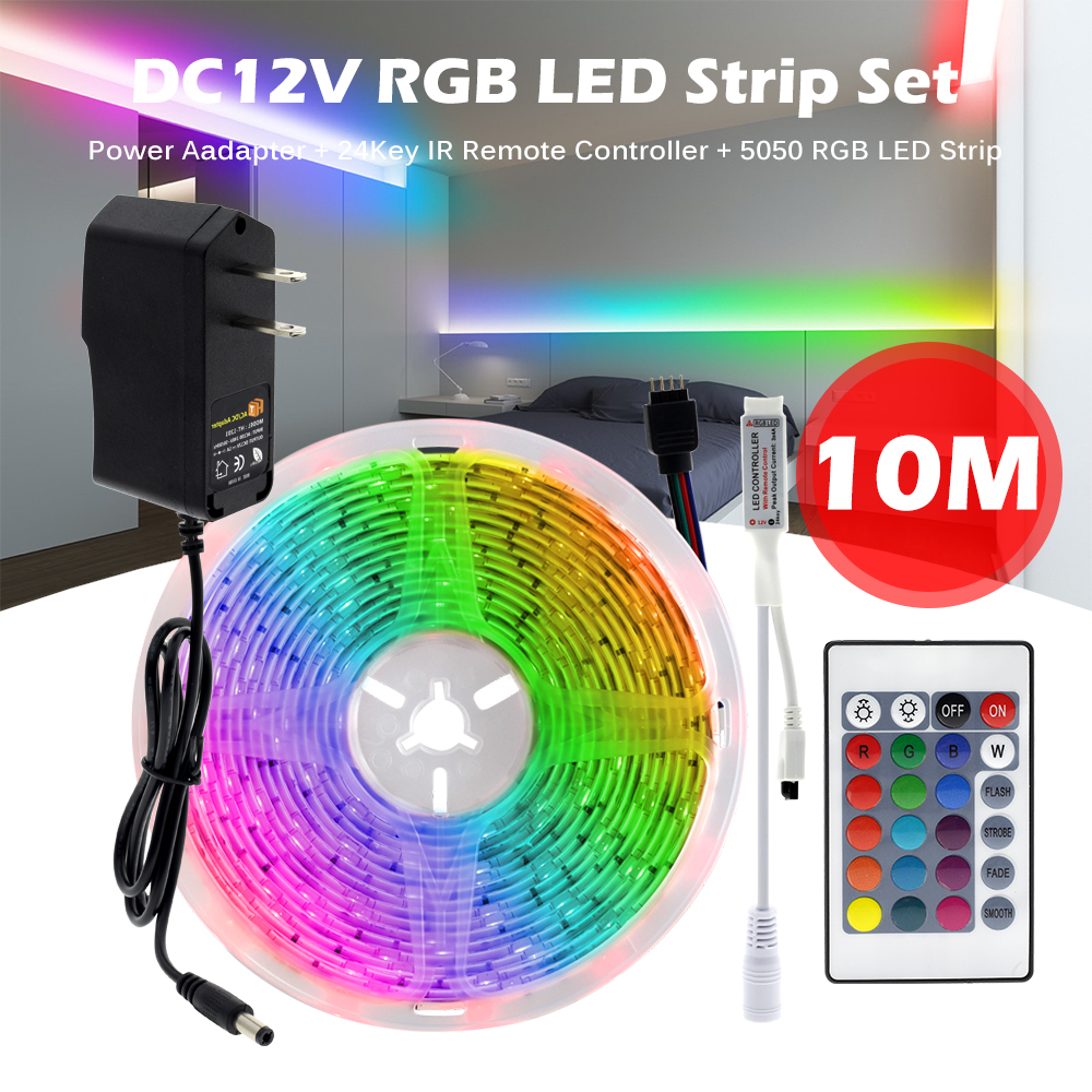 Dc12V 10 M Flexível Neon Diodo Fita Tira Conduzida Luz 5050 Rgb Mutável ...