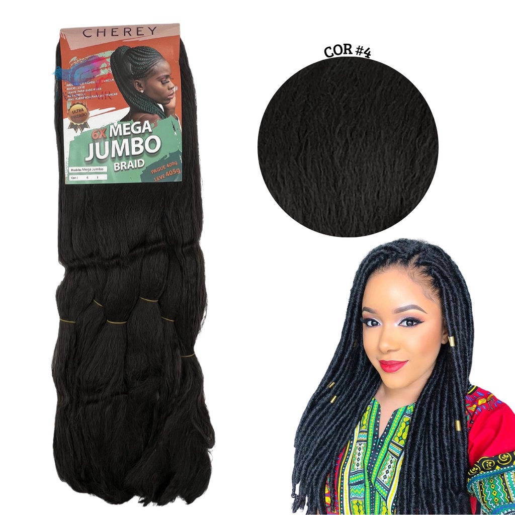 Cabelo Super Mega Jumbo Box Braid 400 gramas Cherey Ultra Frizado ...