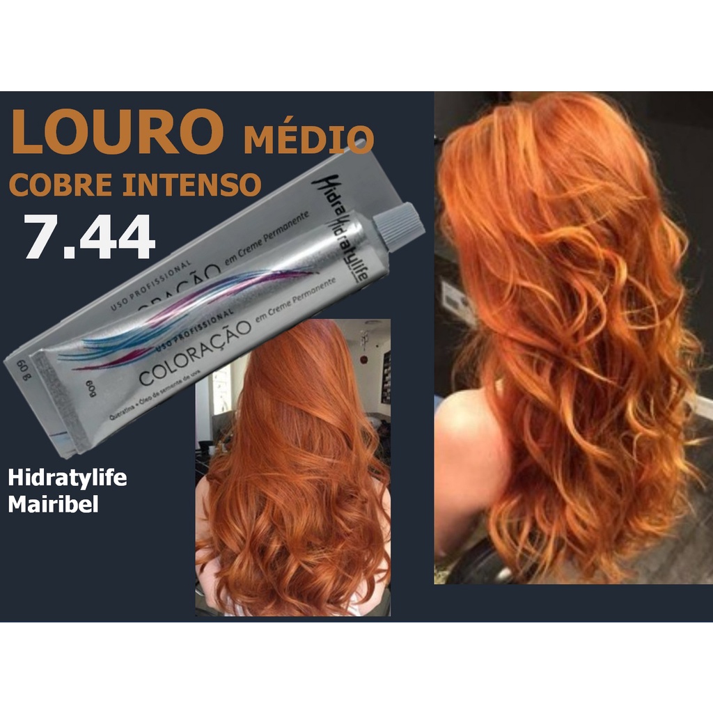 Tinta Cabelo Louro Médio Cobre Intenso 7.44 Coloração 60g Mairibel ...