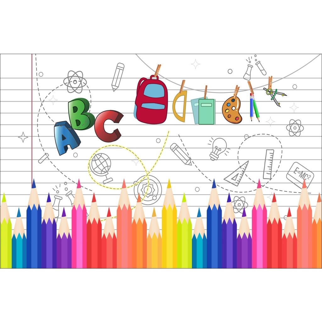 Painel de Lona Painel ABC Lápis de Cor Elementos Escolares | Shopee Brasil