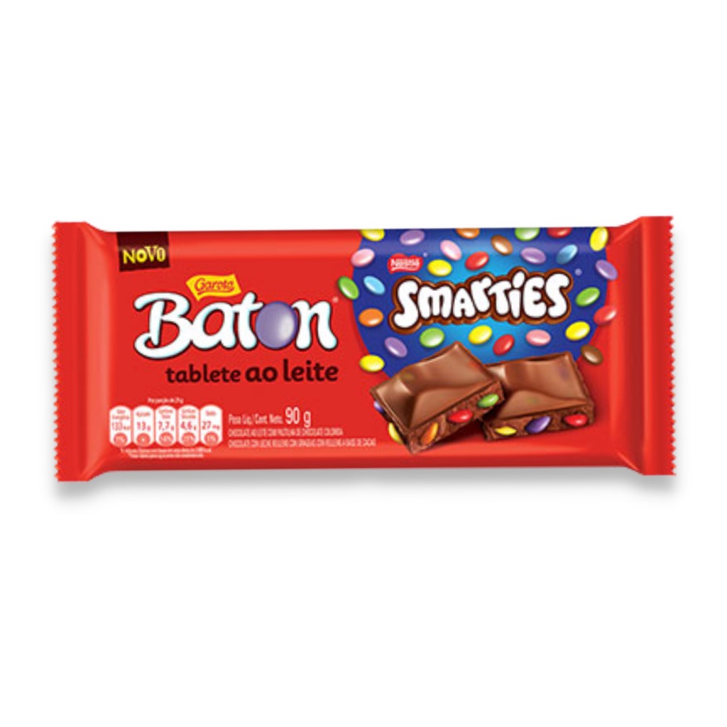 Barra de Chocolate ao Leite Garoto Smarties 90g | Shopee Brasil