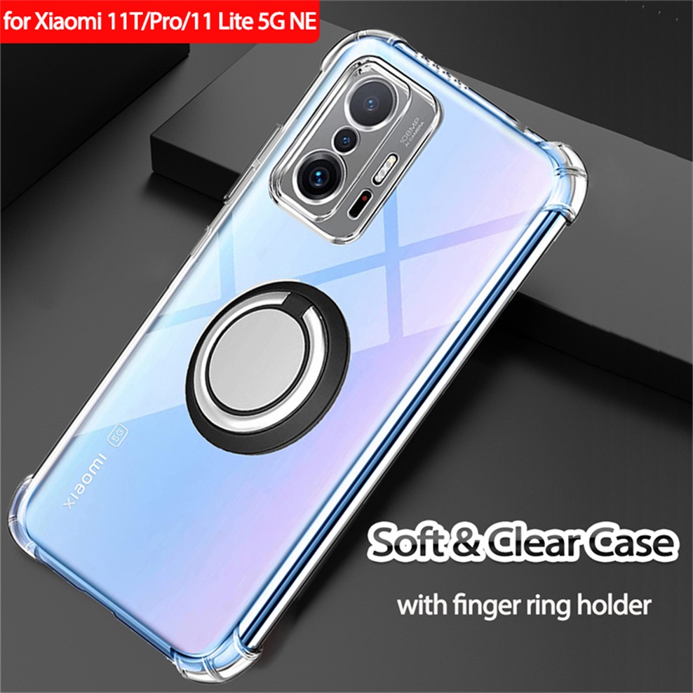 Capa Flexível Transparente Anti-Impacto Com Anel Para Xiaomi Mi 11T Pro 10T 11 Lite Redmi Note ...